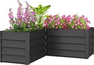 OUTSUNNY Quadratischer Blumenkasten, Pflanzkübel für den Garten, L-förmig, ohne Boden, 115 x 115 x 44 cm, verzinkter Stahl, dunkelgrau