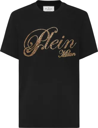 Philipp Plein Homme, Tops, Noir, Taille: XL Round Neck T-Shirt Stones