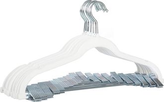 SVITA 10er Set Kleiderbügel Hosenbügel mit Clips und Samt-Bezug Weiß