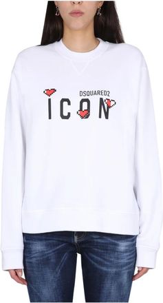 Dsquared2 Femme, Sweatshirts et sweats &agrave; capuche, Blanc, Taille: 42 FR Icon Game lover Cool Fit