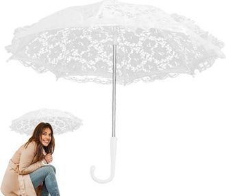 Generico Parasol de mariage en dentelle - parapluie vintage blanc, accessoire de d&eacute;coration de mariage | parapluie avec design complexe pour la c&eacute;r&eacute;monie de s&eacute;
