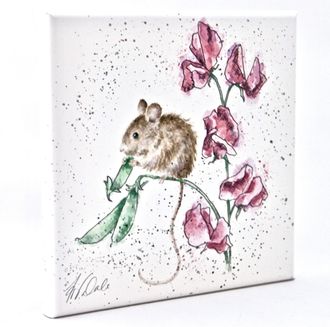 Wrendale Designs Mausdruck auf weißem Quadrat Leinwand 20 Zentimeter The PEA Thief