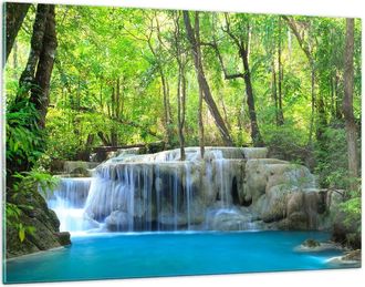 Arttor Wandbilder Dekoration Wohnzimmer Wasserfall Wald Umwelt Bilder auf Glas 120x80cm Glasbild Schlafzimmer Küche Deko Wand Kunstdruck Art Groß XXL Wanddek