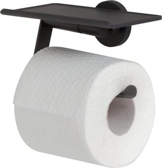 Tiger Noon Toilettenpapierhalter mit praktischer Ablage, Toilettenrollenhalter aus Edelstahl, Farbe: Schwarz, BxHxT: 15 x 8,5 x 9,5 cm