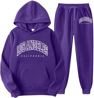 Generic Y2K - Surv&ecirc;tement baggy Los Angeles - Sweat &agrave; capuche et pantalon de jogging - Ensemble 2 pi&egrave;ces - Pour lhiver - Respirant - Confortable - Avec capuch