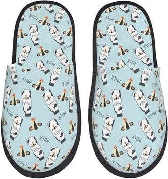 Generic Pantoufles Unisexes Bouteilles De Lait Et Imprimé Tête De Vache House Chaussures Doublées En Peluche Automne Hiver Chaude Pantoufles, Pour Intérieur E