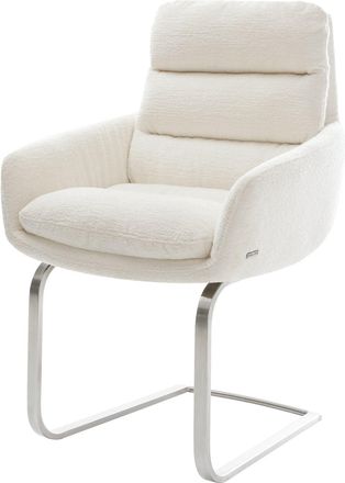 DELIFE Schwingstuhl Abelia-Flex mit Armlehnen Freischwinger flach Edelstahl Bouclé Soft Beige