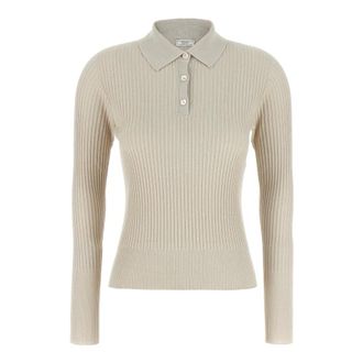 PESERICO Femme, Tops, Beige, Taille: 36 FR Polo en maille c&ocirc;tel&eacute;e large avec lurex
