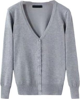 Generic Cardigan tricot&eacute; &agrave; boutons pour femme, col en V, grande taille, hauts d&eacute;contract&eacute;s &agrave; manches longues, gris, Taille XS
