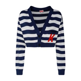 Kenzo Femme, Pulls, Bleu, Taille: 40 FR Midnight Blue Nautical Stripes Cropped Cardigan
