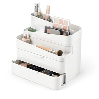 Umbra Glam Boîte de rangement modulaire avec 3 tiroirs et séparateurs amovibles, Blanc