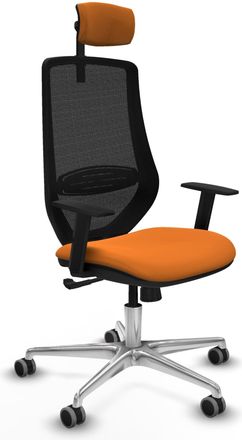 Piqueras y Crespo Schreibtischstuhl mit 1D-Armen, h&ouml;henverstellbare Lendenwirbelst&uuml;tze und h&ouml;henverstellbares Kopfteil, Schwarz/Orange