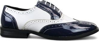 Infinity Leather Herren Lack Schnürschuhe Marineblau Weiß Brogues Elegante Abendschuhe