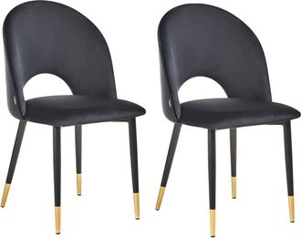 Beliani Beliani - Set Di 2 Sedie Da Pranzo In Velluto Nero Gambe Nere Retro Glamour Magalia