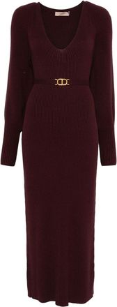 Twin-Set Maxikleid aus geripptem Strick - Rot