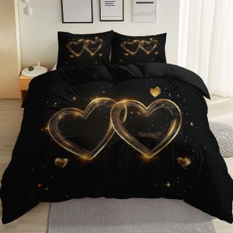 Generic Bettbezüge 155 x 200 cm Bettbezug Set Schwarz gebürsteter Mikrofaser mit Reißverschluss Bedruckte Bettbezüge, Verträumt Romantisch Liebevoll Pflegelei