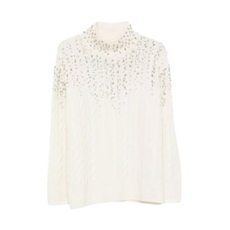 Ermanno Scervino Pullover mit Zopfmuster und Kristallbesatz - - Knitwear - Damen - Wei&szlig; - XS