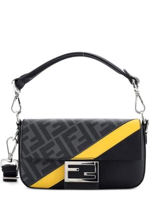 Fendi Baguette NM Bag Zucca Coated Canvas and Leather Mini shoulder bag - Noir