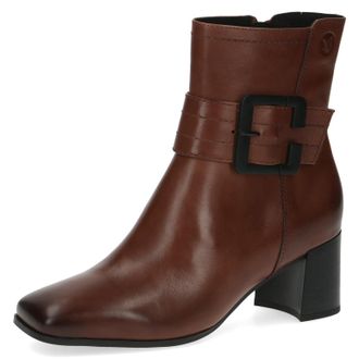 Caprice Damen Stiefeletten mit Absatz aus Leder Blockabsatz, Braun (Cognac Nappa), 39 EU