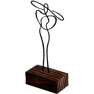 Garneck Abstrakte Metalllinienfigur Frau mit Holzsockel Minimalistische Eisenkunst Skulptur f&uuml;r Wohnzimmer Deko und Homeoffice Geschenk