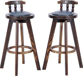 Generic Vintage-Barhocker, gepolsterte Sitzfl&auml;che mit R&uuml;ckenlehne aus PU-Leder, hohe St&uuml;hle f&uuml;r K&uuml;cheninsel, Kneipe, Bistro und Restaurant, Beine aus Massivho