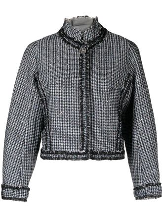 Shiatzy Chen veste en tweed &agrave; pompons - Noir