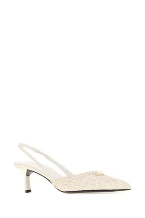 Prada Womens Woven Leather Slingback Pump White