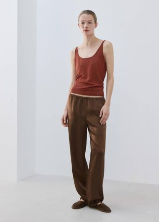 Mango Pantalon satin&eacute; taille &eacute;lastique marron - Femme - M - MANGO
