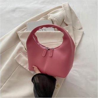 Generic 1 sac à main portable en cuir PU, couleur bonbon, sac à main sous les aisselles, petit sac à la mode en forme de croissant, rose, 22.0*19.0*3.0