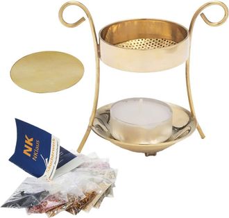NKlaus Weihrauchbrenner Gold Teelicht Räucherset 14tlg. mit Räuchermischungen Weihrauch 40608