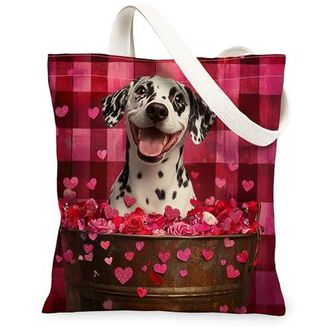 Generic Sac fourre-tout en toile motif chien dalmatien pour faire du shopping, 33 x 38,1 cm, sac &agrave; bandouli&egrave;re r&eacute;utilisable pour la Saint-Valentin, sac d&eacute;pice