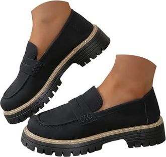 Minetom Mocassins Femmes Confortables À Enfiler Chaussures Plates pour Marche Conduite Loafers Décontractées A Noir 36 EU