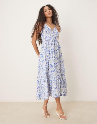 Nobody's Child Bellerose - Robe mi-longue à encolure américaine - Imprimé coquillage bleu