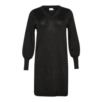 Kaffe Curve Schwarzes Metallic-Strickkleid mit Puff&auml;rmeln - - Dresses - Damen - Schwarzk - S