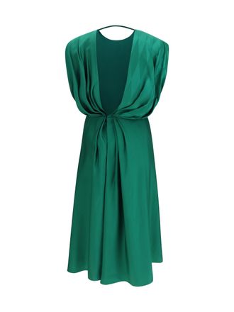 Versace Womens Midi Silk Dress With Twist Detail Emerald