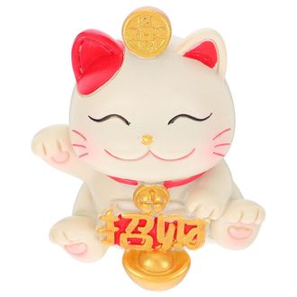 Cabilock Japanische Maneki Neko Gl&uuml;ckskatzenfigur aus Kunstharz Kleiner Winkende Katzenskulptur f&uuml;r Schreibtisch Autoarmaturenbrett Feng Shui Dekoration f&uuml;r Re