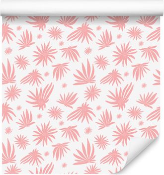 OEM Carta Da Parati Con Fiori Bianchi E Corallo, Sfondo Bianco Per Soggiorno E Camera Da Letto 50x1000 Cm