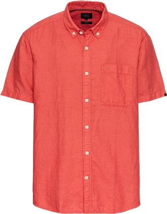 Camel Active Herren Kurzarmhemd aus einem Baumwoll-Leinenmix Rot, Menswear-XXL