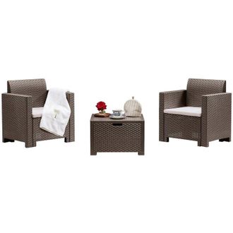 Dmora Loungeset f&uuml;r drau&szlig;en Neptune, Outdoor-Lounge mit Couchtisch, Terrassenset mit Kissen, Gartenkomposition mit Sofa und Sesseln, Made in Italy, Taube