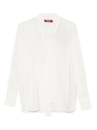 Max Mara Seidenbluse mit Schleifenkragen - Weiß