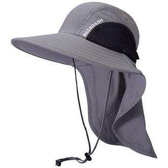 Bassdash Unisex Sonnenhut UPF 50+ Angelhut wasserabweisend breite Kremp mit großem Nackenschutz Pferdeschwanz Herren Damen