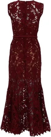 Self Portrait Floral Lace Midi Dress - Bordeaux