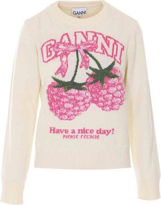 Ganni Pull Col Rond - Blanc