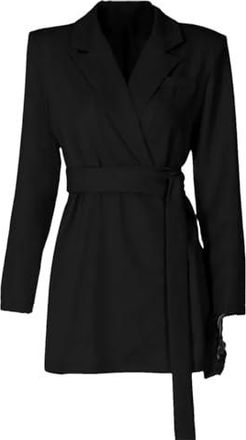 Generic Robe blazer &agrave; col en V pour femme - Taille haute - Coupe ajust&eacute;e - Manches longues - Robe de soir&eacute;e formelle avec ceinture, Noir, S