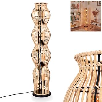 HOFSTEIN Stehleuchte Cardeira, Stehlampe im skandinavischen Design, Boho-Style mit Schirm aus Bambus in Natur und Lichteffekt, E27, Höhe 110 cm, Fußschalter - 