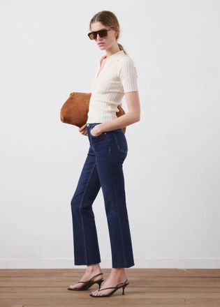 Mango Jean Sienna flare crop bleu fonc&eacute; - Femme - 32 - MANGO