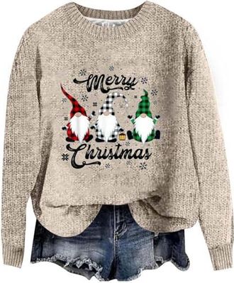 Generic Pull de No&euml;l Femme en Laine Douce - Col Rond Brod&eacute; dun Motif T&ecirc;te de Cerf Tendence, Lettres Imprim&eacute;es pour Tenue Hivernale &Eacute;l&eacute;gante et Confy