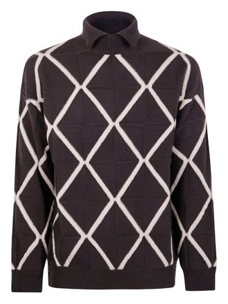 Emporio Armani Mens Sweater With Polo Collar Brown Virgin Wool
