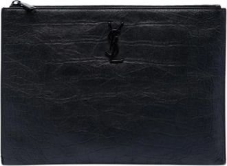 Saint Laurent Pre-owned Pochette Emboss&eacute;e Crocodile - Femme - Pre-owned - Noir - Taille: ONE Size