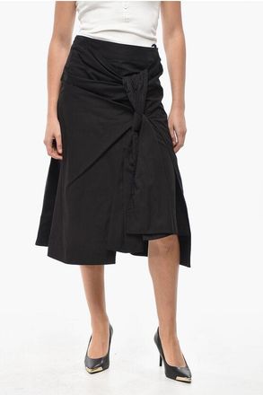 Bottega Veneta Popeline Midi Skirt with Front Draping Größe 38